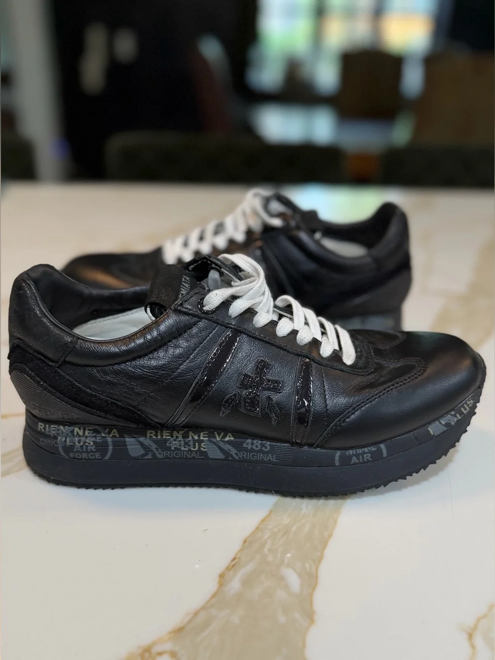 Premiata | Shoes | Womans Premiata 483 Original Black Leather Sneakers ...